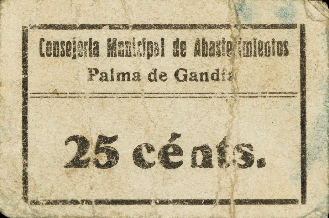 25 сантимов Пальма де Гандия (Испания) - Банкноты мира (Numisclub) - NC ...