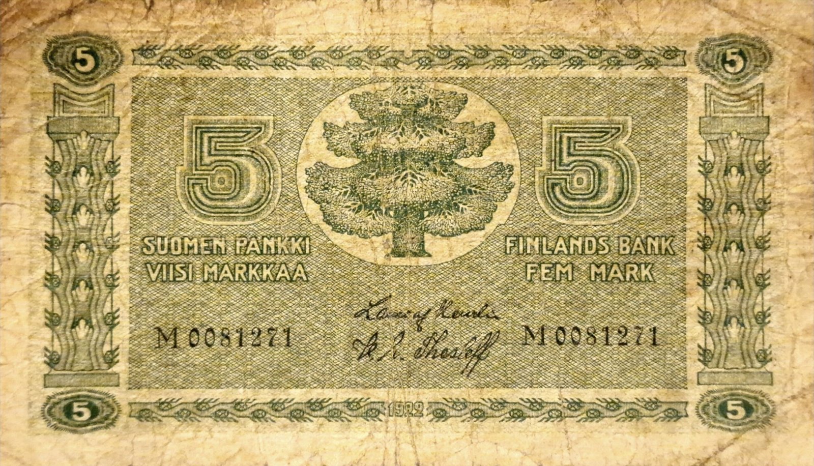 5 марок (Финляндия) 1922 года - Банкноты мира (Numisclub) - NC#69252